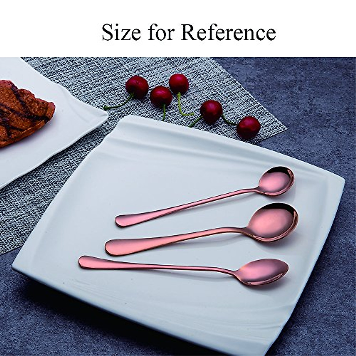 Berglander Rose Gold Plated 18/0 Stainless Steel Soup Spoons, Stainless Steel Round Spoons, Pack of 6