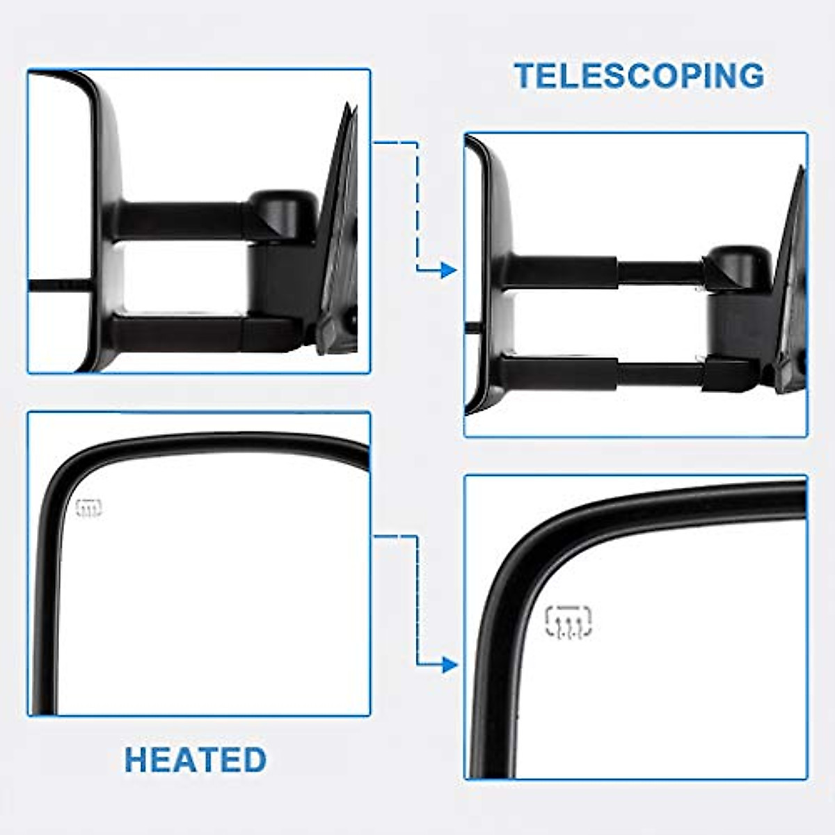 ECCPP Towing Mirrors Replacement fit for 2014-2018 for Chevy for GMC for Silverado for Sierra 1500 2015-16 2500 HD 3500 HD Power Heated Mirrors
