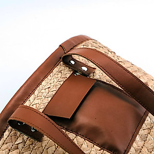 YAHUAN Woven Straw Bag Seagrass Tote Handbag with Leather Pocket Handmade Beach Bag for Women for Shopping & Vacation (Original)