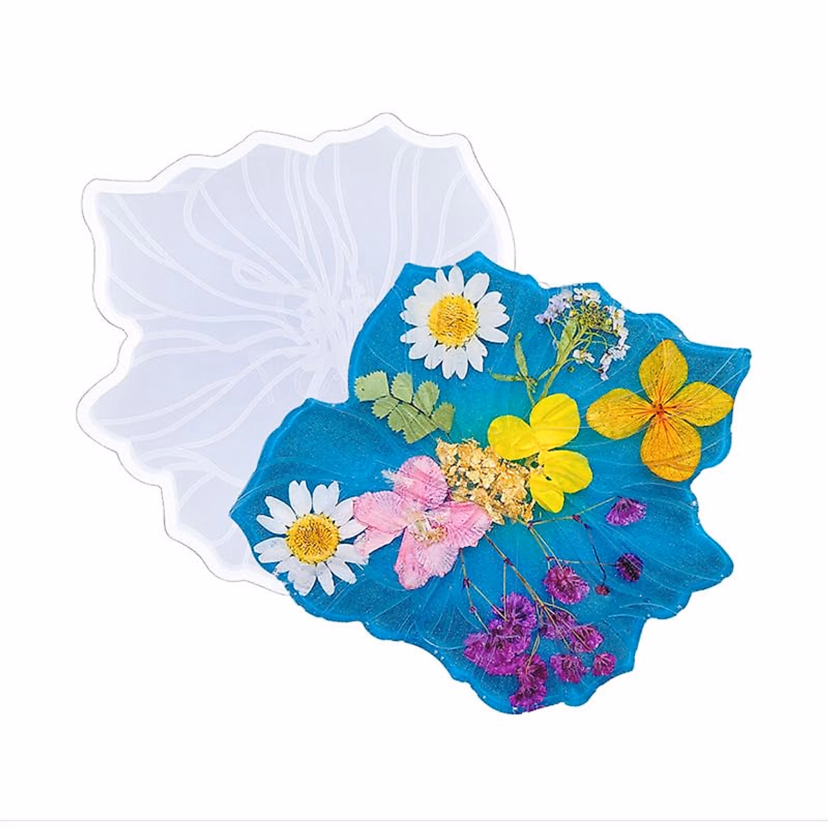 Yalulu 4Pcs Flower Shape Resin Coaster Molds, Crystal Coaster Silicone Molds, Coaster Silicone Molds for Resin Casting, Plate Tray Epoxy Mold