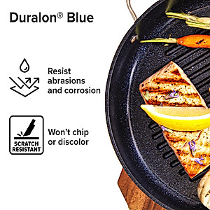 Nuwave 3Qt Skillet Forged Grill Pan, Tempered Glass Lid, G10 Healthy Duralon Blue Ceramic Ultra Non-Stick Coating, Oven & Dishwasher-Safe, Induction & Stove, Evenly Heats & Durable, Gray, PFAS Free