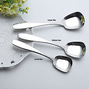 ERCRYSTO Stainless Steel Square Spoons, Rice Spoons, Soup Spoons, Mirror Polish, Set of 3 (Large)