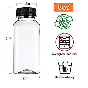 Wjzhfwzt 24 Pack Empty Plastic Juice Bottles-Food Grade Reusable PET Clear Water Bottle Recyclable Drink Bulk Containers with Leak-Proof Lids for Juice, Water, Milk and Beverages (8oz)