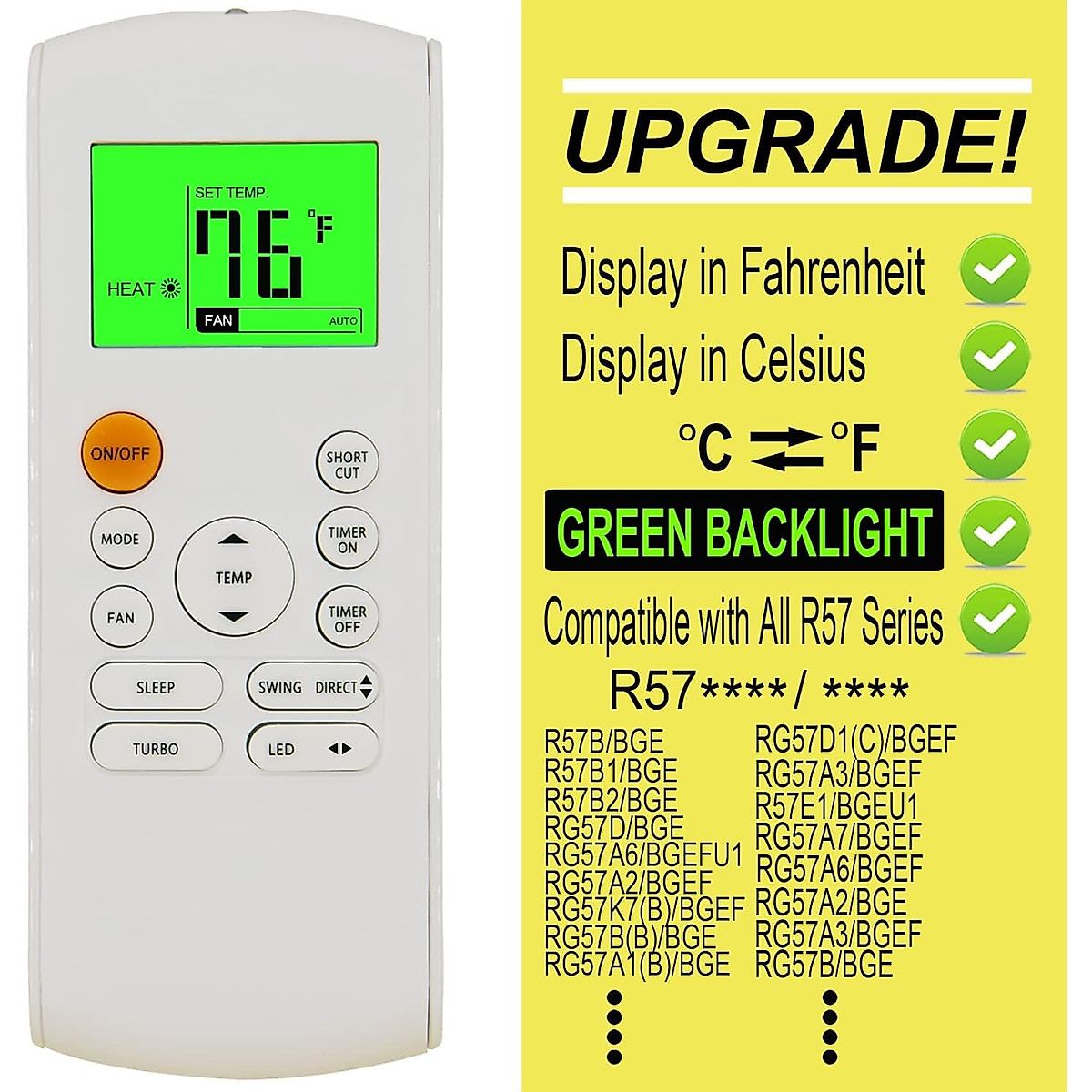 Replacement Remote Control for Midea Rient Kaysun AC Air Conditioner RG57B1/BGE RG57B/BGE RG57A6/BGEF RG57A6/BGEF