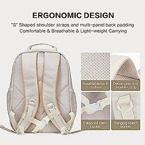 OIWAS Travel Backpack for Women, 15.6 Inch Laptop Bag Unisex 24L Fashion Bag Casual Daypack Large Capacity Computer Backpacks for Work Outdoor Hiking (Off white)