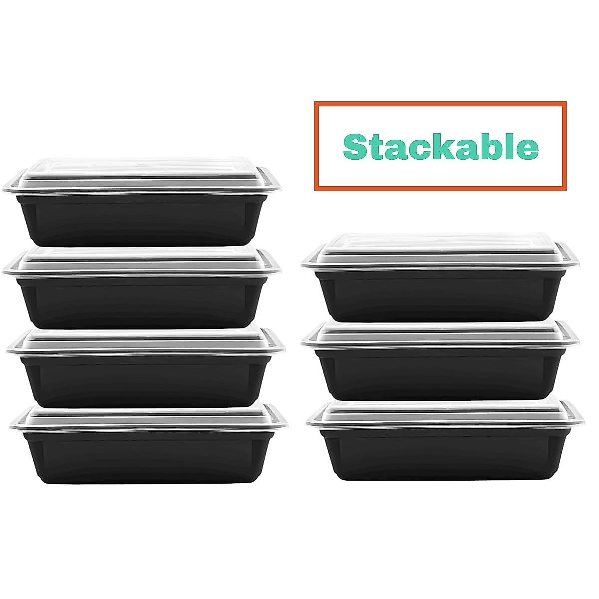 Meal Prep Containers 38oz Plastic Take Out Container with Lids, 1 Compartment, BPA Free, Leak-Proof, Stackable, Microwave Safe, Food Storage Containers for Lunch, Salad, Bento Box (50 Pack)