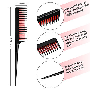 Leinuosen 3 Pcs Triple Teasing Comb Rat Tail Tool Tease Layers Pintail Comb for Women Back Root Teaser Adding Volume Structure Styling(Black and Red, Black and Blue, Pink and Black)