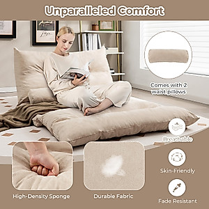 SPORFIT BETTARY Floor Sofa Bed, Convertible Lazy Sofa Bed with Adjustable Backrest and Headrest, Folding Mattress Bean Bag Chair, Guest Chaise Lounge for Bedroom, Living Room (Beige)