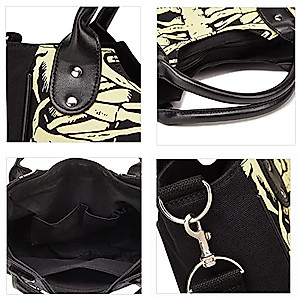 Vintage women's tote bag Canvas luminous handbag Fashion punk tote bag Gothic handbag shoulder bag (black)