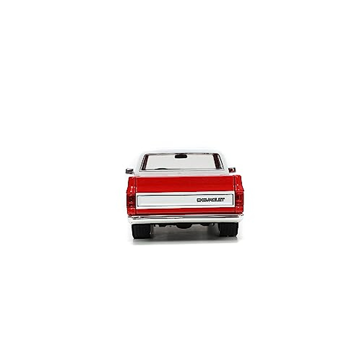 Just Trucks 1:24 1985 Chevy C10 Die-Cast Truck w/Tire Rack, Toys for Kids and Adults(Red/White)