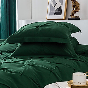 3 Pieces Bedding Duvet Cover Set, Pinch Pleated King Duvet Cover, Pintuck Comforter Quilt Cover with 2 Pillow Shams-King-104 X 90 inches-Green