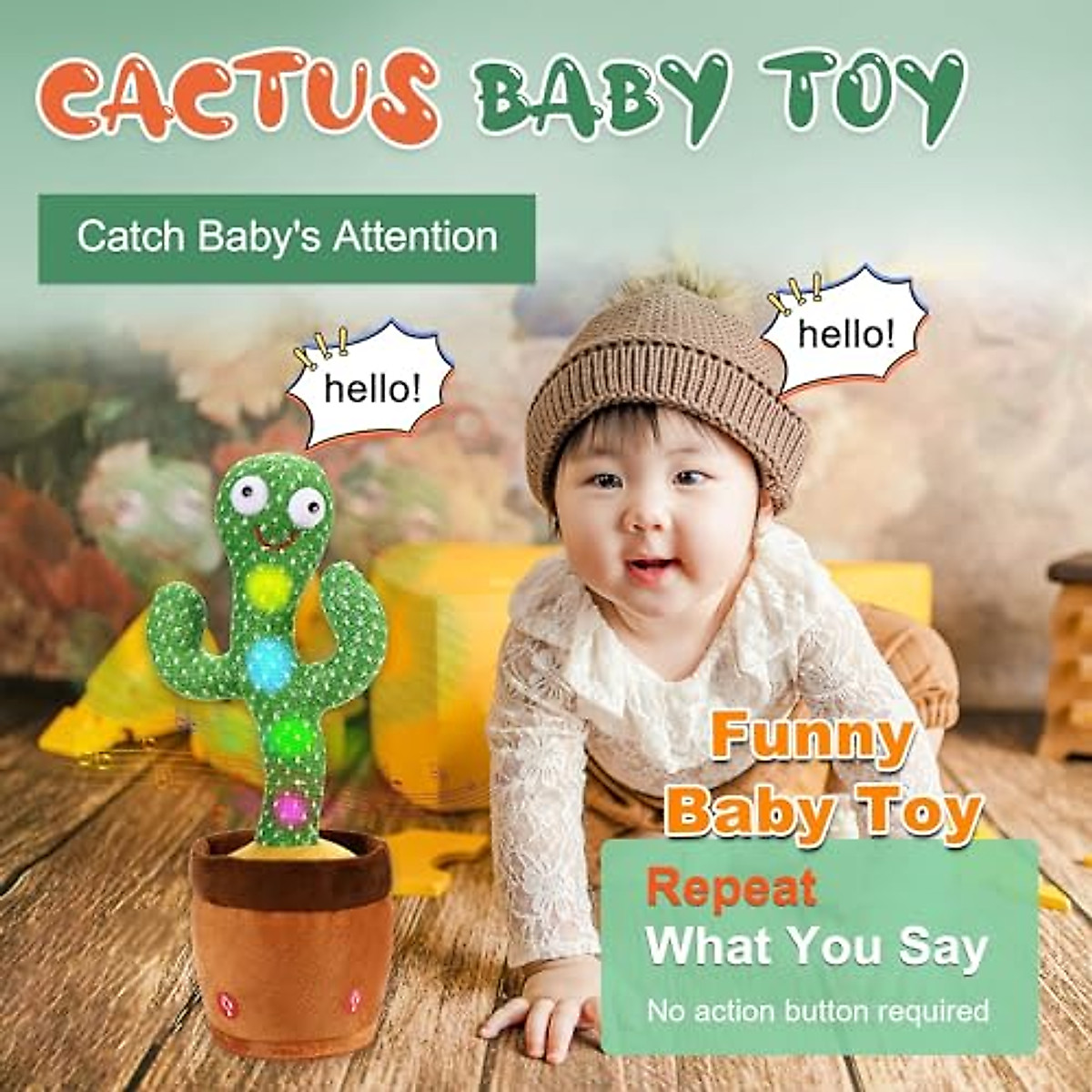 LUKETURE Talking Cactus Baby Toys, Dancing Cactus Mimicking Toy, Singing Cactus Toy Repeat & Record What You Say with 120 English Songs, Electronic Light Up Interactive Toy for Toddler