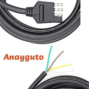 4-Way Trailer Wiring Harness Kits, 10Feet 18AWG 4-Way Plug 4 Pin Male Connector Extension Cable (10Feet)