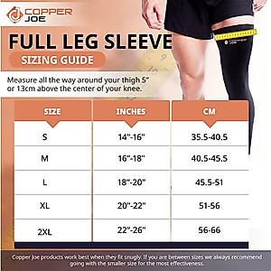 Copper Joe Full Leg Compression Sleeve - Ultimate Copper Infused, Support for Knee, Thigh, Calf, Arthritis, Running and Basketball. Single Leg Pant For Men & Women (Small)