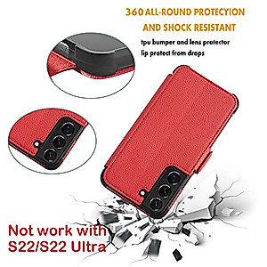 PYTWOPY Wallet Case for Galaxy S22+ Plus 5G [Credit Card Holder],[RFID Blocking],Shockproof Leather Flip Phone Case with Screen Protector Film Magnetic Clasp Kickstand Protective Cover,Red