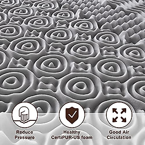 UniPon 3 Inch Egg Crate Memory Foam Mattress Topper, Charcoal Infused Mattress Topper, 7 Zones Foam Bed Topper, CertiPUR-US Certified (Queen)