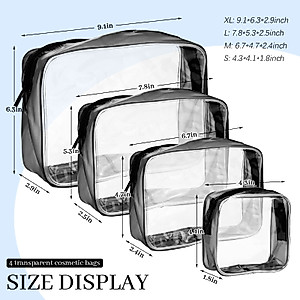 Rcybeo Clear Makeup Bags, 4 Pack Cosmetic Bags with Zipper Portable PVC Toiletry Carry Pouch for Travel, Bathroom and Organizing