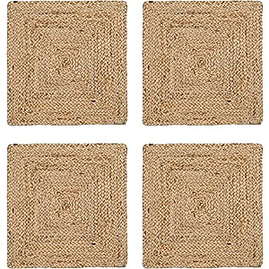 Jaipur Special Home Jute Braided Square Placemats 14x14 Inches - Natural Reversible Mats for Dining Table Woven Placemats Farmhouse Placemats (Set of 8)