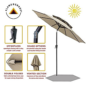 FLAME&SHADE 9 ft Double Top Outdoor Market Patio Table Umbrella with Tilt, Taupe