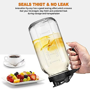 Nevfiro Mason Jar Pitcher with Pour Spout Handle Lid, 2Pack 32OZ Thick Glass Pitcher with Lid, Leak-proof Glass Pitcher Wide Mouth for Brew Coffee, Ice Beverage, Juice, Lemonade, Sun Tea, Fruit Drink