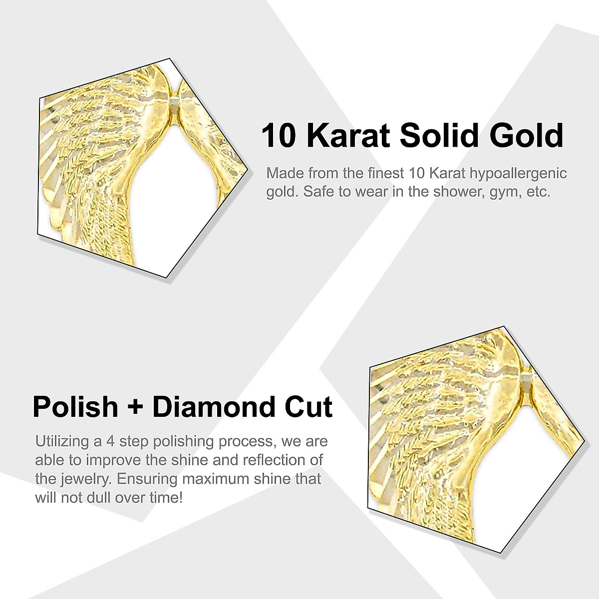 Gold Break Apart Angel Wing Charm Pendant - 10 Karat Gold - Angel Wing Jewelry - Angel Wing Pendant (Style 2)