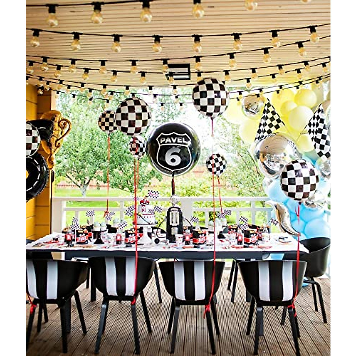 12 Pack 18 Inch Checkered Racing Balloons Helium Foil Mylar Black and White Checkered Balloons for Race Car Themed Party Birthday Festival Decorations Supplies