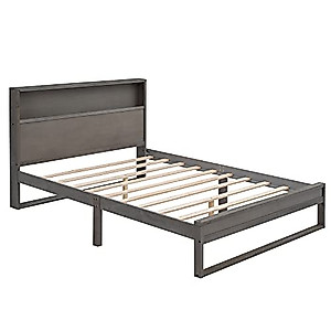 CITYLIGHT 3 Piece Queen Bedroom Set, Wood Queen Size Platform Bed with USB Port, One Nightstand and 6 Drawers Dresser, Queen Bedroom Furniture Set for Kids Teens Adults, Antique Grey