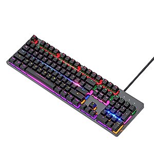 HotTopStar Wired Mechanical Gaming Keyboard, Computer Gaming Keyboards, USB Wired Mechanical LED Keyboard Rainbow Backlit Keyboards Black Axis for PC and Desktop Computer (104 Keys, Black)