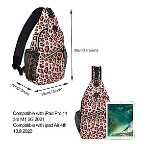 MOSISO Sling Backpack,Travel Hiking Daypack Leopard Print Rope Crossbody Bag, Pink, Medium