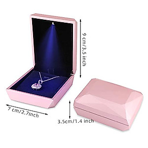 iSuperb LED Pendant Necklace Box Bracelet Box Couple Jewelry Gift Boxes Case Small Jewelry Display for Proposal Engagement Wedding Valentine's Day (Pink)