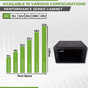 NavePoint 6U Server Cabinet Wall Mount Rack Enclosure Includes 2 Fans, Locking Glass Door, Removable Side Panels – 6U Network Cabinet 17.7” Deep, 19 Inch Server Rack for IT and A/V Equipment