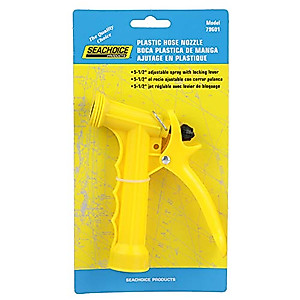 Seachoice Plastic Hose Nozzle w/ Locking Spray Lever and Stainless Steel Return Spring, Yellow, 5-1/2 In.