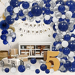 JULLIZ 145pcs Navy Blue Silver Balloons Garland Kit, Royal Blue Silver White Confetti Balloon Arch for 2023Graduation Party Wedding Birthday Shower Classroom Decoration