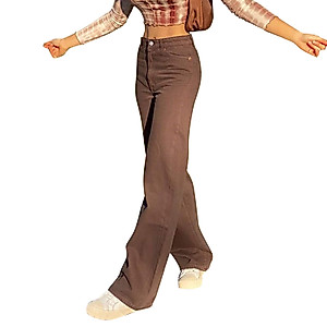 Women High Waisted Pants Wide Leg Denim Jeans Straight Casual Loose Baggy Trousers Vintage Y2K E-Girl Streetwear (Brown, M)