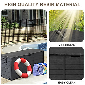 VINGLI 75 Gallon Outdoor Storage Box, Patio Deck Box Furniture with Rolling Wheels, Plastic Storage Containers with Lockable Design, For Garden, Yard, Balcony (All Black)