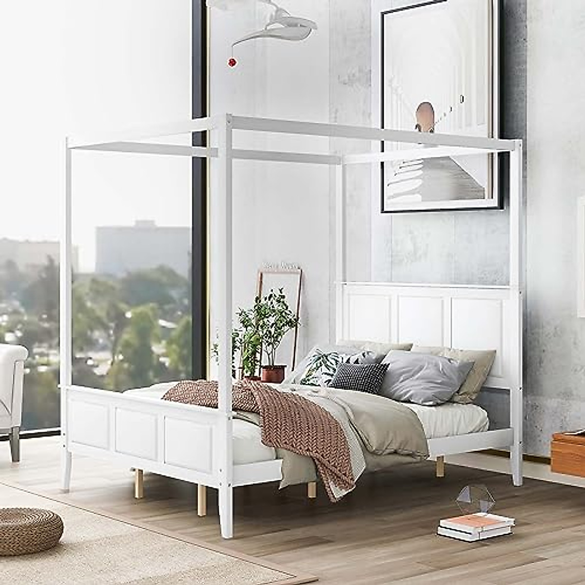 Queen Size Canopy Platform Bed Frame with Headboard & Footboard, Modern Platform Bed with Sturdy Slatted Structure, No Box Spring Needed, Easy Assembly for Bedroom Boys Girls Teens Room (Queen)