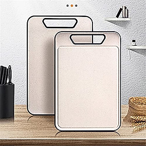 GULRUH Wood Cutting Boards for Kitchen, Cutting Board Kitchen Wheat Straw TPR Cutting Board Juice Trough Non-Slip Cutting Board BPA Free Dishwasher Safe Oil-Free and Durable Kitchen Tool (Color : Bei
