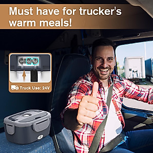 Vabaso Electric Lunch Box for Adults, 80W Heated Lunch Box with 2 Stainless Steel Container, 1.5L Portable Food Warmer Lunch Box for Work Men Car Truck, 110V/12V/24V/220V