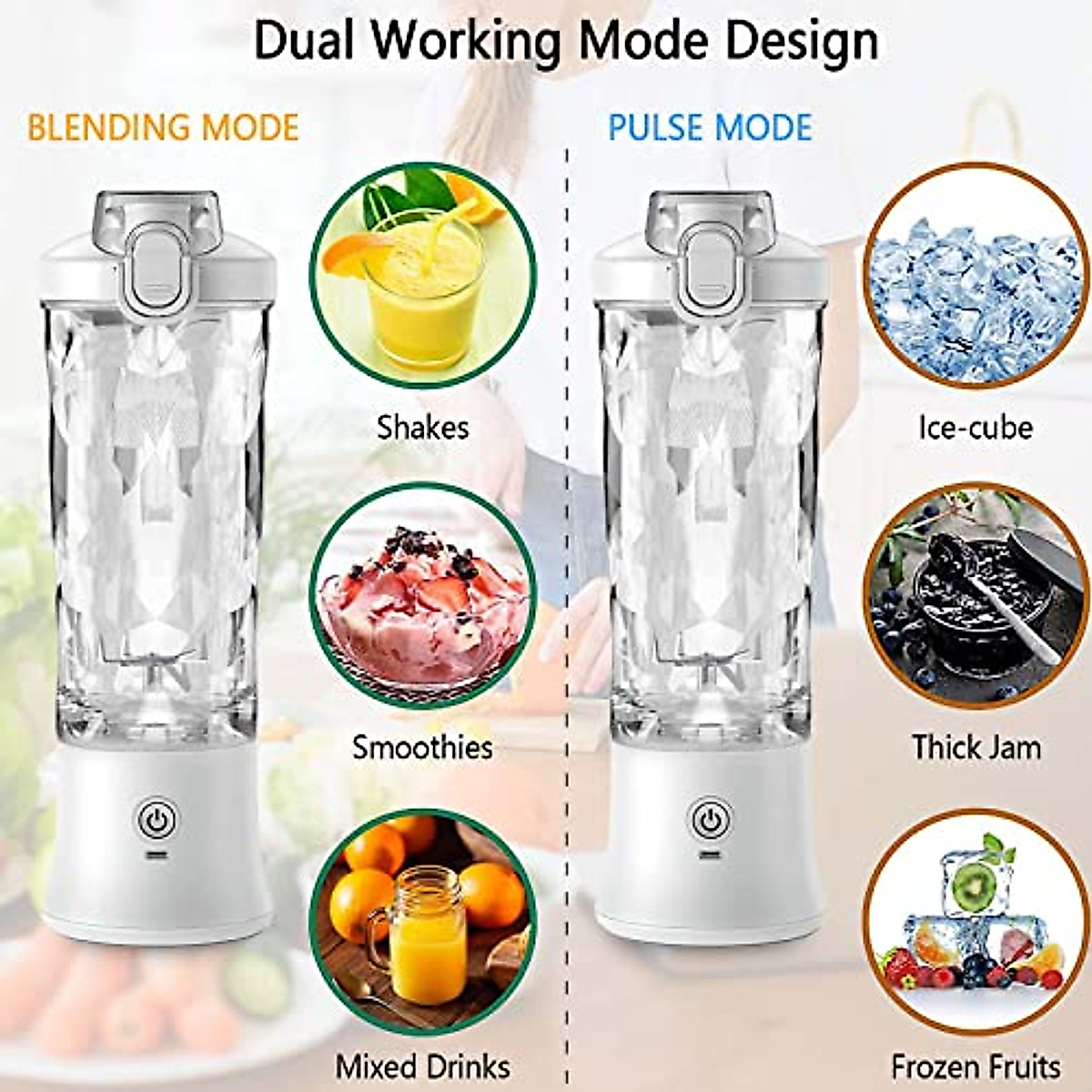 Portable Blender, Personal Size Juicer Blender for Shakes and Smoothies 20 Oz Travel Blender USB Rechargeable Mini Blender with 6 Blade for Home, Kitchen, Office, Sports