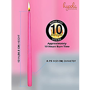 12 Pack Tall Taper Candles - 12 Inch Hot Pink Fuschia Dripless, Unscented Dinner Candle - Paraffin Wax with Cotton Wicks - 10 Hour Burn Time
