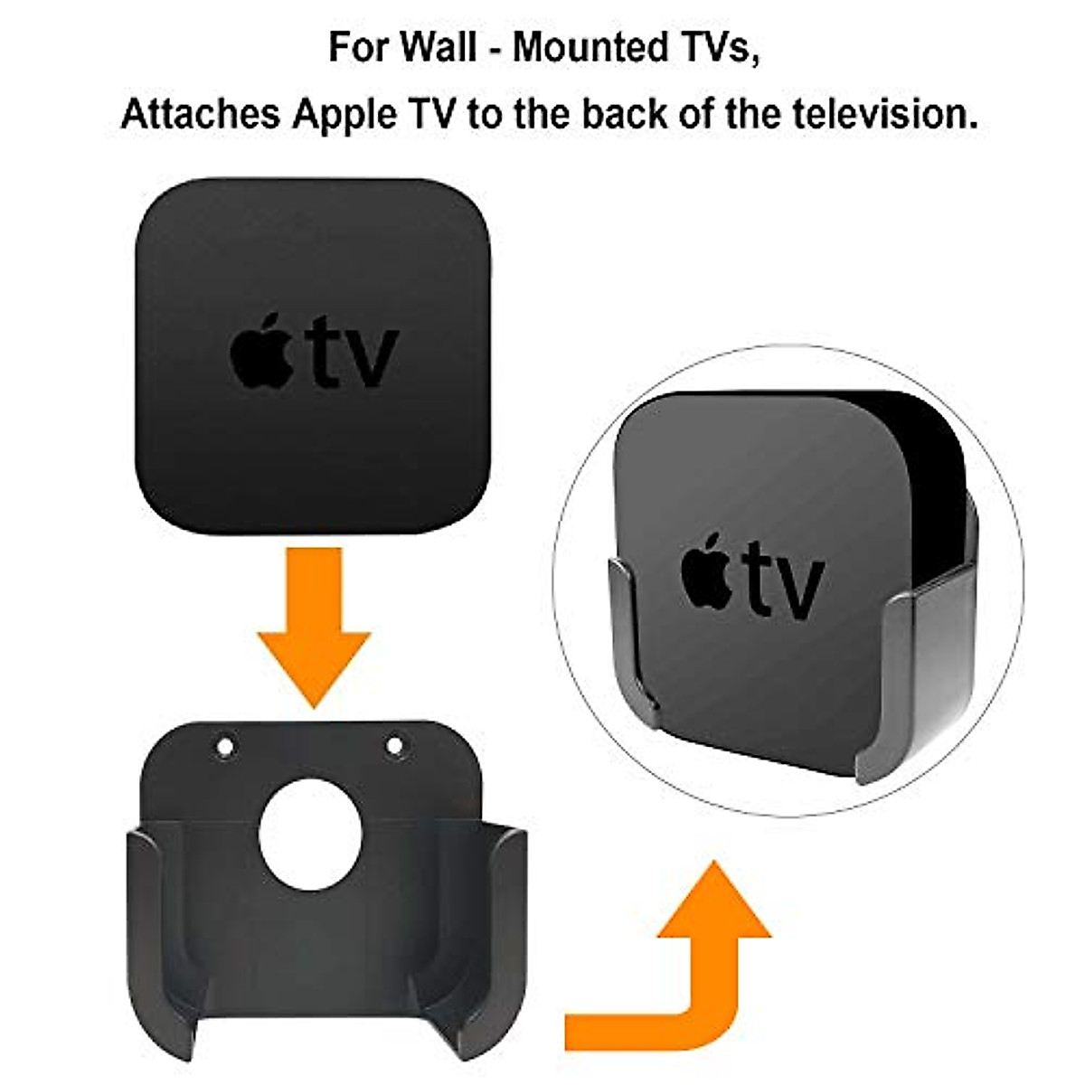 Wall Mount Bracket Holder with Remote Cover Compatible for Apple TV4 4K - Pinowu TV Mount and Siri Remote Protective Case Suitable for Apple TV 4/4K[4th Gen] (Black)