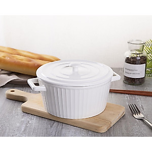 WHJY White Colorful Ceramic Casserole Dish with Lid，1 Quart Ceramic Casserole Pan for Bakeware Oven