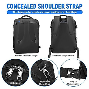 XJ-HOME Travel Backpack For Men,3 in 1 Expandable Laptop Backpack,As Personal Item Flight Approved Carry On Bag For Men and Women Fits 17.3 Inch Notebook,Black