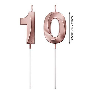 BBTO 10th Birthday Candles Cake Numeral Candles Happy Birthday Cake Topper Decoration for Birthday Party Wedding Anniversary Celebration Supplies (Rose Gold)