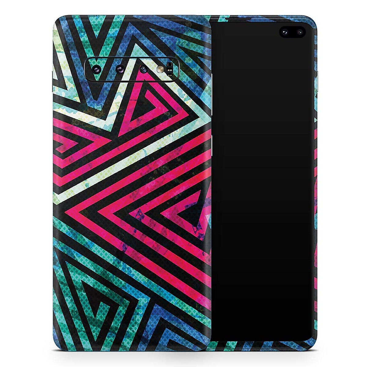 DesignSkinz Grungy Neon Triangular Zig Zag Shapes Protective Vinyl Decal Wrap Skin Cover Compatible with The Samsung Galaxy S20 (Screen Trim & Back Glass Skin)