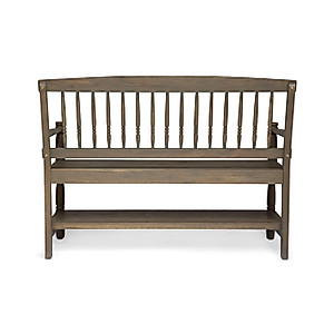 Christopher Knight Home Eddie Indoor Farmhouse Acacia Wood Bench with Shelf, Gray Finish