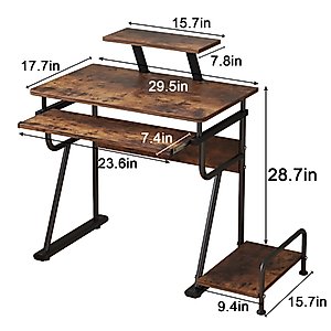 Gaming/Computer Desk, Home Office Small Desk with Monitor Stand, Rustic Writing Desk, Dismountable Computer Tower Stand, Adjustable Storage Space, Modern Design Corner Table