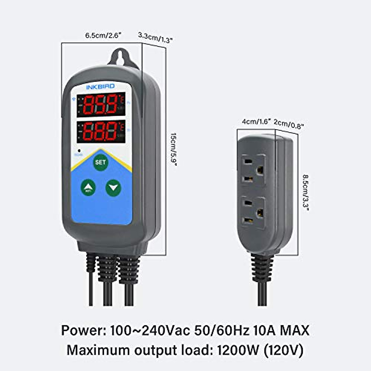 Inkbird Temperature Controller ITC-306T WiFi Heat Lamp Thermostat Reptile Temperature Controlled Outlet for Heat Mat Fermentation,1200W,10A.