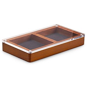 Oirlv Wood 2 Grid Jewelry Display Tray Premium Microfiber Interior Jewelry Organizer Box with Top Lid Ring Earrings Bracelet Storage Dish(Grey)