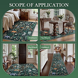 LEEVAN Jungle Area Rug Washable Christmas 6x9 Rug for Living Room, Low Pile Green Bedroom Rug Thick Abstract Animal Nursery Area Rug, Non Slip Carpet for Playroom